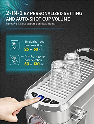 Gevi 20 Bar Compact Professional Espresso Coffee Machine with Milk Frother/Steam Wand for Espresso, Latte and Cappuccino, Stainless Steel, 35 Oz Removable Water Tank (Machine)