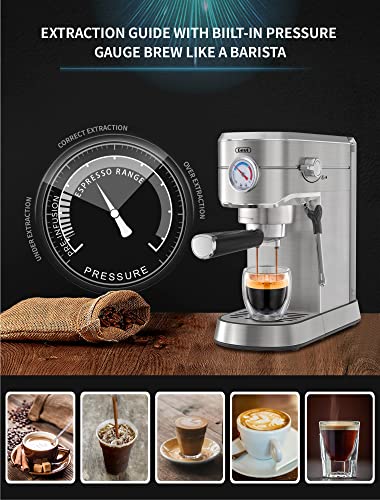 Gevi 20 Bar Compact Professional Espresso Coffee Machine with Milk Frother/Steam Wand for Espresso, Latte and Cappuccino, Stainless Steel, 35 Oz Removable Water Tank (Machine)