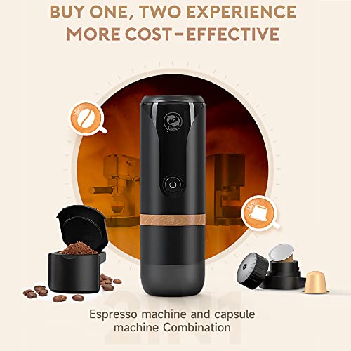 RECAFIMIL Portable Coffee Maker: 12V Travel Espresso Machine 12W, 9 Bar Pressure 2400mAh Rechargeable Battery for Camping, Driving, Home and Office (Machine Holder Portable)