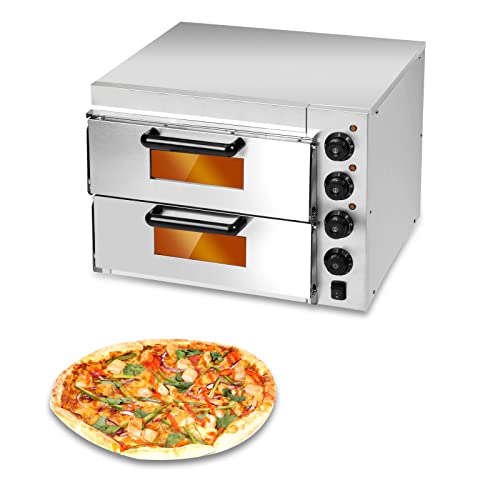 Pizza Oven Indoor Electric Commercial Pizza Oven Countertop 3000W 110V Stainless Steel Double Pizza Oven with 2 Cermaic Pizza Stones and Anti-scalding Gloves For Pizza Up to 14"~16" Diamater (Double)