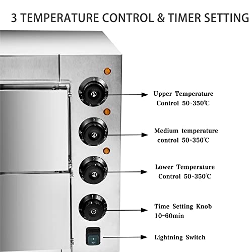 Pizza Oven Indoor Electric Commercial Pizza Oven Countertop 3000W 110V Stainless Steel Double Pizza Oven with 2 Cermaic Pizza Stones and Anti-scalding Gloves For Pizza Up to 14"~16" Diamater (Double)