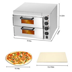 Pizza Oven Indoor Electric Commercial Pizza Oven Countertop 3000W 110V Stainless Steel Double Pizza Oven with 2 Cermaic Pizza Stones and Anti-scalding Gloves For Pizza Up to 14"~16" Diamater (Double)