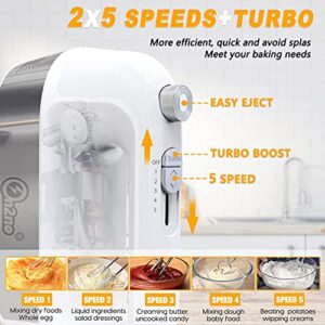 Lord Eagle Hand Mixer Electric 450W Power Handheld Mixer with Turbo, Eject Button, 5-Speed Egg Beater Mixing for Dough, Egg, Cake, 5 Accessories (Whisk, Beaters, Dough Hooks) in Measuring Storage Case (Measuring Storage Case)