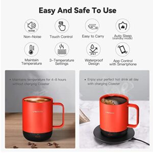 VSITOO Temperature Control Smart Mug with Lid, Coffee Mug Warmer with Mug for Desk Home Office, App Controlled Heated Coffee Cup, Self Heating Coffee Mug 14 oz, Electric Mug - Improved Design (Red)