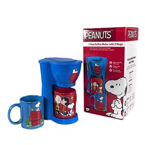 Uncanny Brands Peanuts Single Cup Coffee Maker Gift Set with 2 Mugs