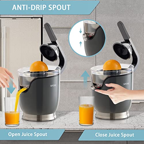 SiFENE Electric Citrus Juicer Machine Extractor, Stainless Steel Orange Juicer,2 cones for Lemons, Limes, Oranges,Grapefruit,with Soft Grip Handle and 150W motor, Easy to Clean, Anti-drip Spout