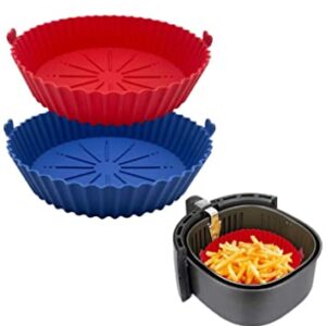 8.5-inch Reusable Silicone air Fryer from Heat-Resistant. Round Silicone Pot for Air Fryer Oven Accessories, (Blue + Red)