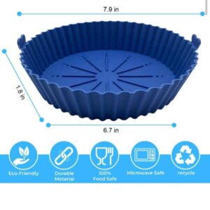 8.5-inch Reusable Silicone air Fryer from Heat-Resistant. Round Silicone Pot for Air Fryer Oven Accessories, (Blue + Red)