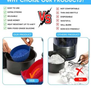 8.5-inch Reusable Silicone air Fryer from Heat-Resistant. Round Silicone Pot for Air Fryer Oven Accessories, (Blue + Red)