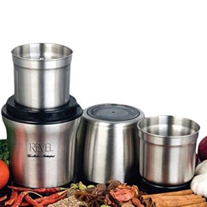 Revel CCM103 Stainless Steel Wet and Dry Coffee/Spice/Chutney Grinder with Two Bowls, Silver