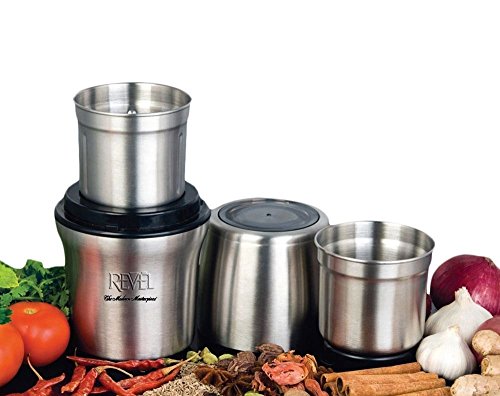 Revel CCM103 Stainless Steel Wet and Dry Coffee/Spice/Chutney Grinder with Two Bowls, Silver