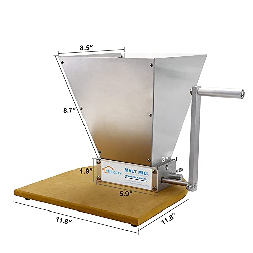 FERRODAY Malted Grain Mill Malt 2 Roller Stainless Steel Malt Crusher Heavy Duty Malt Mill Homebrew Grain Crusher Adjustable Barley Grinder Low Speed Drill Available Manual Malt Mill Malted Grain Mill