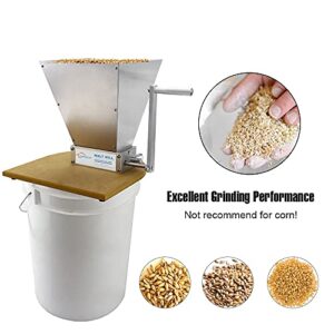 FERRODAY Malted Grain Mill Malt 2 Roller Stainless Steel Malt Crusher Heavy Duty Malt Mill Homebrew Grain Crusher Adjustable Barley Grinder Low Speed Drill Available Manual Malt Mill Malted Grain Mill