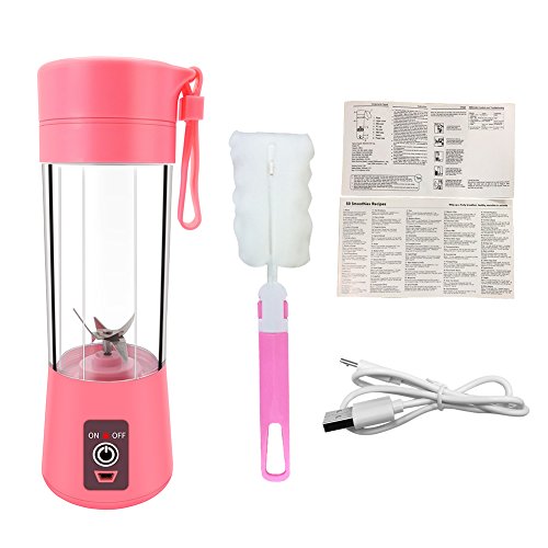 Portable Blender USB Rechargeable, Small Blender Single Serve, Personal Size Blender Travel Blender Juicer Cup 380ml (FDA, BPA free) (Pink)