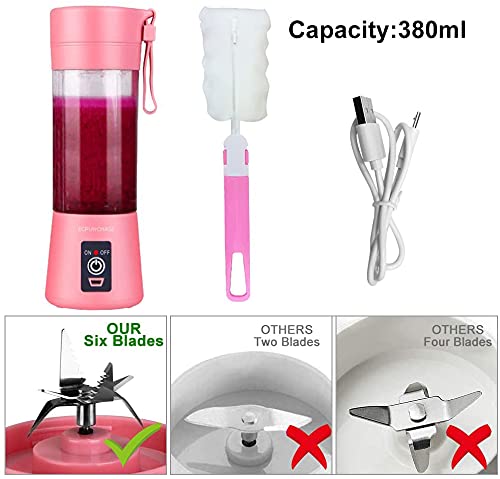 Portable Blender USB Rechargeable, Small Blender Single Serve, Personal Size Blender Travel Blender Juicer Cup 380ml (FDA, BPA free) (Pink)