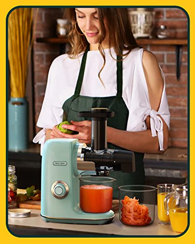 Hazel Quinn Masticating Juicer, Slow Cold Press Juicer Machines for Fruit and Vegetable, Easy to Clean, 2-Speed Modes & Reverse Function, 80 RPM Quiet Motor Below 65dB, Mint Green, Retro Style