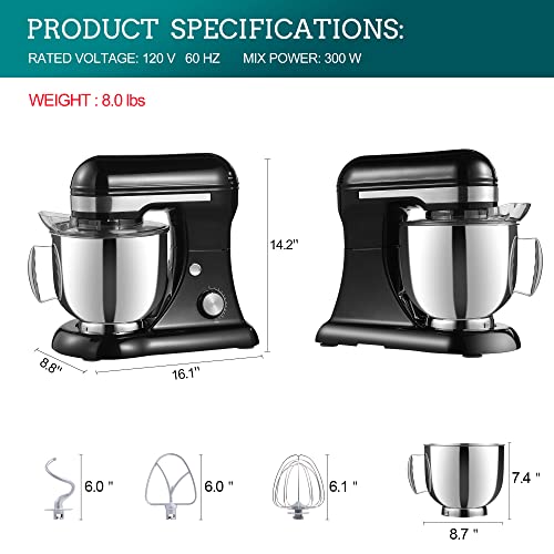 P'RICH Kitchen Stand Mixer, Household Countertop Electric Standing Tilt Head Food Mixers With Bowl Bread Hook Attachments For Cake, Dough, Flour, Baking (12 Speed, 5.3 QT, Black)