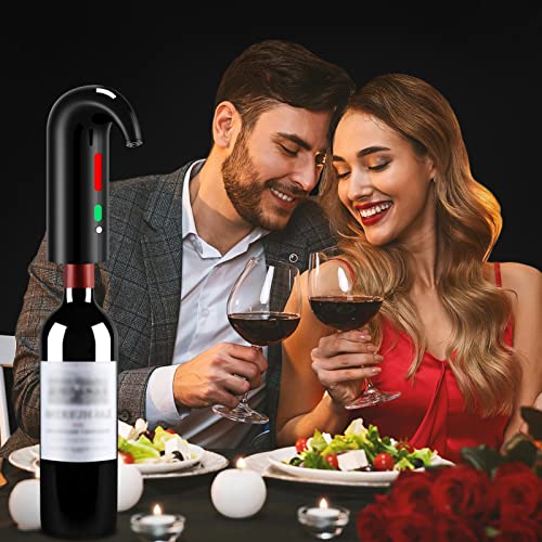 Valentines Wine Gift Set with Electric Wine Bottle Opener, Electric Aerator and Pourer, Reusable Vacuum Stopper, Foil Cutter and EVA Storage Bag, Rechargeable and Automatic (Black)