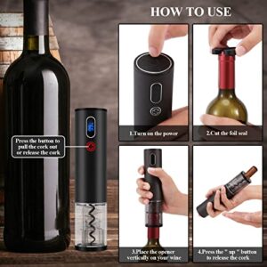 Valentines Wine Gift Set with Electric Wine Bottle Opener, Electric Aerator and Pourer, Reusable Vacuum Stopper, Foil Cutter and EVA Storage Bag, Rechargeable and Automatic (Black)