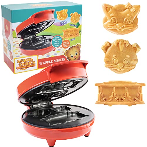 Daniel Tiger Waffle Maker Iron - Electric Nonstick Waffler Featuring 3D mini Character Shaped Waffles or Pancakes of Daniel Tiger, Caterina Kitty Cat & the Trolley - Fun for Themed Party, Make Breakfast Fun for Kids, Adults