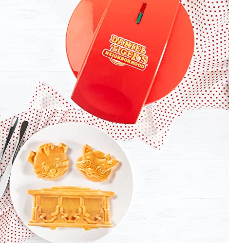 Daniel Tiger Waffle Maker Iron - Electric Nonstick Waffler Featuring 3D mini Character Shaped Waffles or Pancakes of Daniel Tiger, Caterina Kitty Cat & the Trolley - Fun for Themed Party, Make Breakfast Fun for Kids, Adults