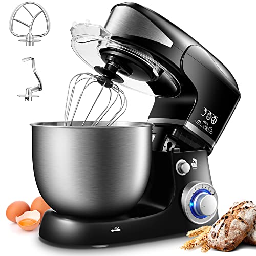 Stand Mixer Electric Stand Mixer Kitchen Mixer 6 Speeds 5.5QT Large Food-Grade Stainless Steel bowl/Dough Hook/Whisk/Beater/Splash Guard,for Baking,Bread,Cakes,Cookie,Pizza,Sauce,Cream