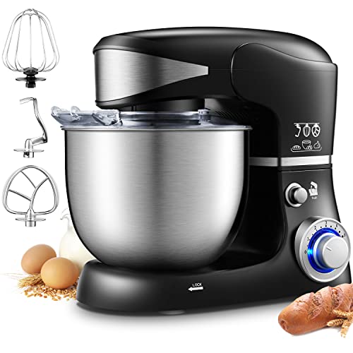 Stand Mixer Electric Stand Mixer Kitchen Mixer 6 Speeds 5.5QT Large Food-Grade Stainless Steel bowl/Dough Hook/Whisk/Beater/Splash Guard,for Baking,Bread,Cakes,Cookie,Pizza,Sauce,Cream