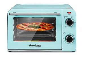 elite gourmet americana eto1200bl# vintage diner 50’s retro countertop toaster oven, 1300w, bake, broil, toast, with temperature control & adjustable 60-minute timer, fits 9” pizza, 4 slice