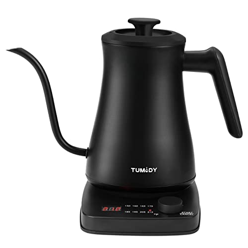 TUMIDY Gooseneck Electric Kettle Temperature Control 1L 8 Variable Presets Pour over Coffee Kettle, 1500W Rapid Heating, Stainless Steel Inner, Auto Shutoff Anti-dry Protection Matte Black