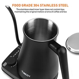 TUMIDY Gooseneck Electric Kettle Temperature Control 1L 8 Variable Presets Pour over Coffee Kettle, 1500W Rapid Heating, Stainless Steel Inner, Auto Shutoff Anti-dry Protection Matte Black