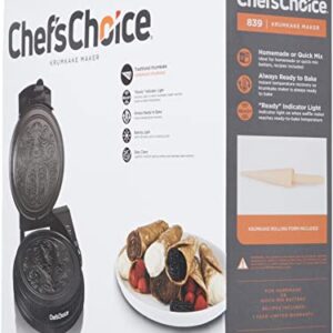 Chef'sChoice KrumKake Maker Features Nonstick Surface and Instant Heat Recovery with Temperature Control and Ready Light, Includes Roller, 1050-Watts, Silver