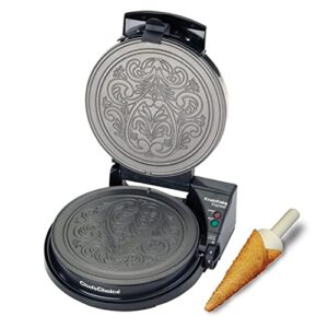 Chef'sChoice KrumKake Maker Features Nonstick Surface and Instant Heat Recovery with Temperature Control and Ready Light, Includes Roller, 1050-Watts, Silver