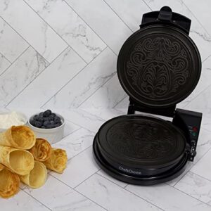 Chef'sChoice KrumKake Maker Features Nonstick Surface and Instant Heat Recovery with Temperature Control and Ready Light, Includes Roller, 1050-Watts, Silver