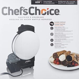 Chef'sChoice KrumKake Maker Features Nonstick Surface and Instant Heat Recovery with Temperature Control and Ready Light, Includes Roller, 1050-Watts, Silver