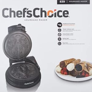 Chef'sChoice KrumKake Maker Features Nonstick Surface and Instant Heat Recovery with Temperature Control and Ready Light, Includes Roller, 1050-Watts, Silver