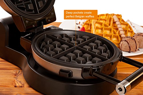 Secura Upgrade Automatic 360 Rotating Non-Stick Belgian Waffle Maker w/Removable Plates, 17”*10“*6.05”