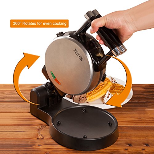 Secura Upgrade Automatic 360 Rotating Non-Stick Belgian Waffle Maker w/Removable Plates, 17”*10“*6.05”