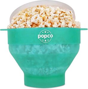 popco silicone microwave popcorn popper with handles, silicone popcorn maker, collapsible bowl bpa free and dishwasher safe – 15 colors available (transparent aqua)