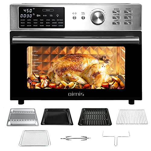 Air Fryer Oven OIMIS,32QT X-Large Air Fryer Toaster Oven Stainless Steel Air Fryer Rotisserie Oven Combo 21 in 1 Countertop Oven Dual Cook Patented Dual Air Duct System With 7 Accessories 52 Recipes&Manual 1800W