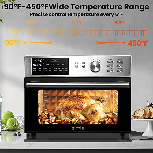 Air Fryer Oven OIMIS,32QT X-Large Air Fryer Toaster Oven Stainless Steel Air Fryer Rotisserie Oven Combo 21 in 1 Countertop Oven Dual Cook Patented Dual Air Duct System With 7 Accessories 52 Recipes&Manual 1800W