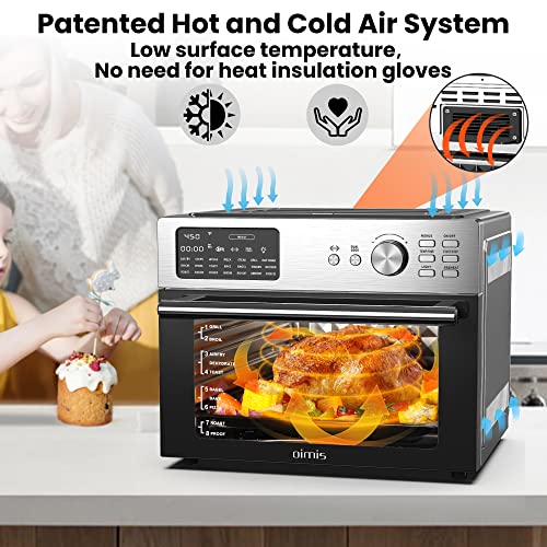 Air Fryer Oven OIMIS,32QT X-Large Air Fryer Toaster Oven Stainless Steel Air Fryer Rotisserie Oven Combo 21 in 1 Countertop Oven Dual Cook Patented Dual Air Duct System With 7 Accessories 52 Recipes&Manual 1800W