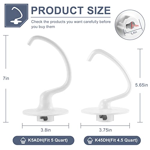 Dough Hook for Kitchen Aid Stand Mixer K45DH Coated Dough Hook fit for 4.5-5 QT Tilt-Head Stand Mixers K45 K45SS KSM90 KSM110 KSM150 KSM75 by MIFLUS