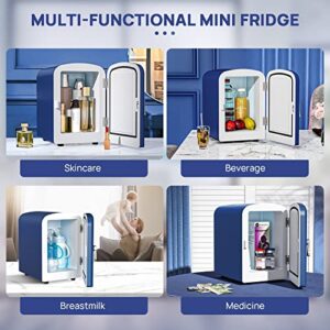 Mini Fridge 4 Liter AC/DC Energy Saving Cooler And Warmer Refrigerator, Portable Personal Fridge For Office, Car, Bedroom, 100% Freon-Free Great For Skincare, Fruit, Food, Medicine(Blue) - F…