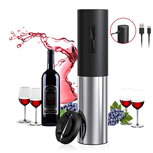 Electric Wine Opener Set, Rechargeable Electric Wine Bottle Openers, USB-charging Stainless Steel Wine Bottle Opener With Foil Cutter, One-click Button Automatic Wine Corkscrew Remover for Wine Lover