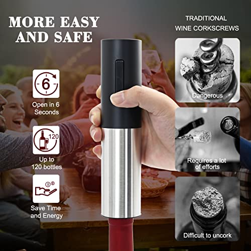 Electric Wine Opener Set, Rechargeable Electric Wine Bottle Openers, USB-charging Stainless Steel Wine Bottle Opener With Foil Cutter, One-click Button Automatic Wine Corkscrew Remover for Wine Lover