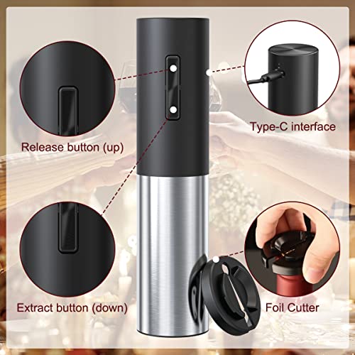 Electric Wine Opener Set, Rechargeable Electric Wine Bottle Openers, USB-charging Stainless Steel Wine Bottle Opener With Foil Cutter, One-click Button Automatic Wine Corkscrew Remover for Wine Lover