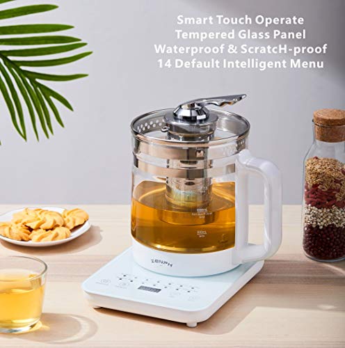 Zenph Electric Kettle, 1.5L glass electric kettle with tea infuser, electric kettle temperature control, Cordless with Smart Touch Panel & 18 Smart Menu, Auto Shut-Off & Boil-Dry Protection.