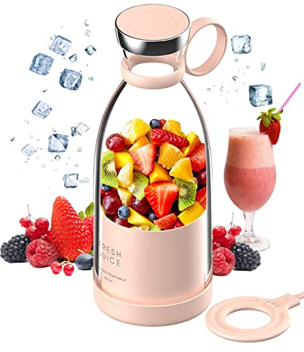 Personal Size Blender, Portable Mini Blender for Fresh Juice, Smoothies, Shakes with Battery Powered USB Blender (Pink)