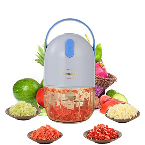 TIKBABA Electric Food Processor,Chopper vegetable cutter,Garlic Grinder with 3 stainless steel blades,Large Power Battery(Blue)