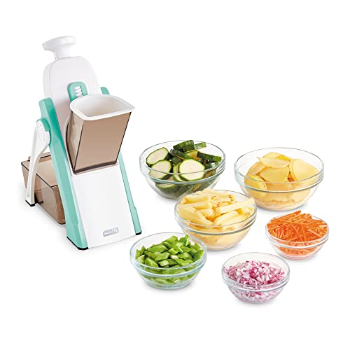 DASH Safe Slice® Mandoline Slicer, Julienne + Dicer for Vegetables, Meal Prep & More with 30+ Presets & Thickness Adjuster - Aqua